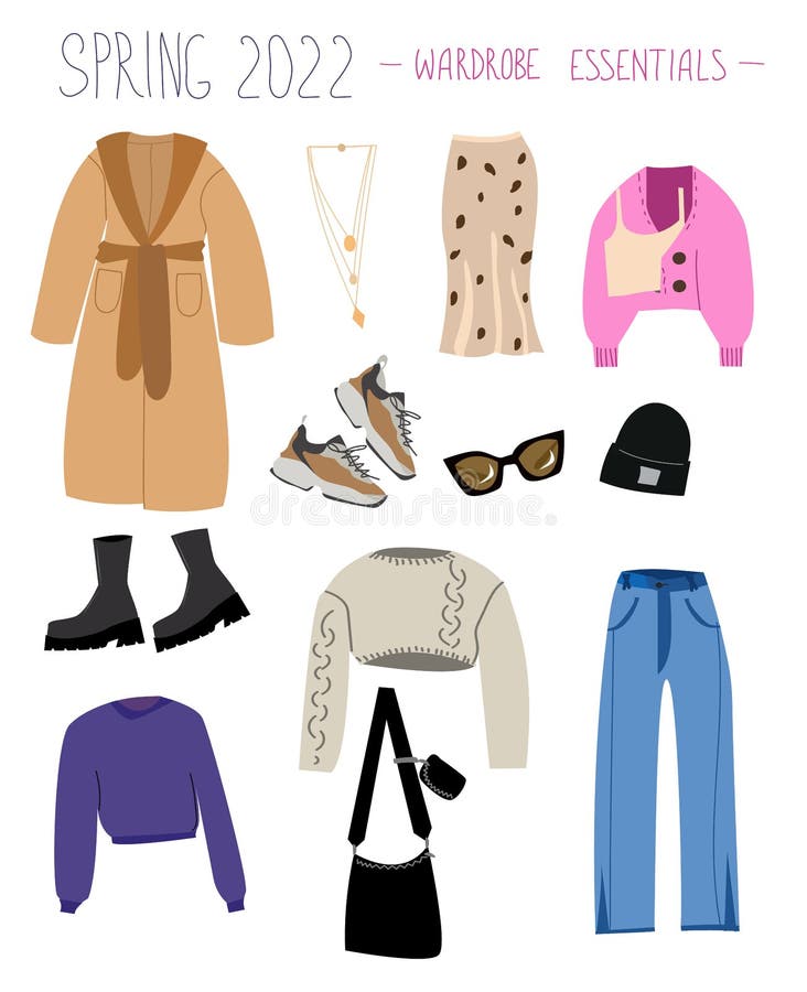 Set of Modern Spring Outfit Spring Essentials Stock Vector ...