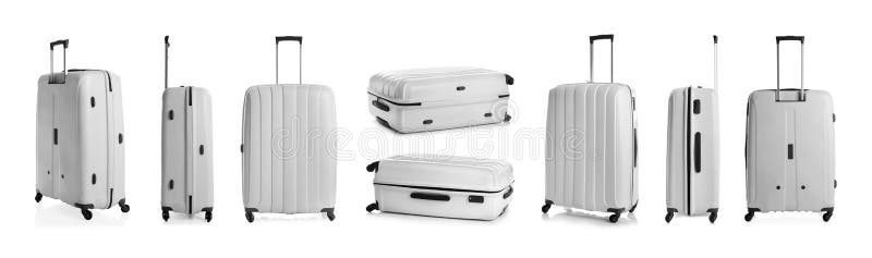 Modern Suitcases for Travelling on White Stock Image - Image of plastic ...