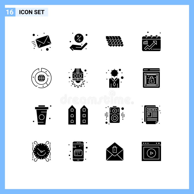 Pictogram Set of 16 Simple Solid Glyphs of Chart, Big, Tile, Graph ...