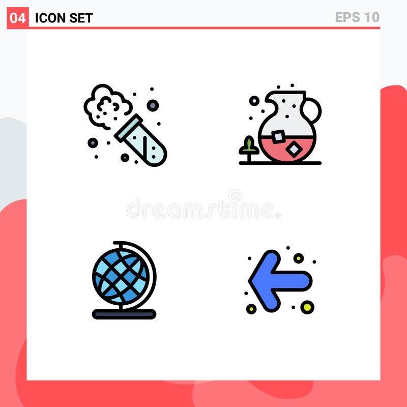 Set of 4 Modern UI Icons Symbols Signs for Chemistry, Globe, Ice, Drink ...