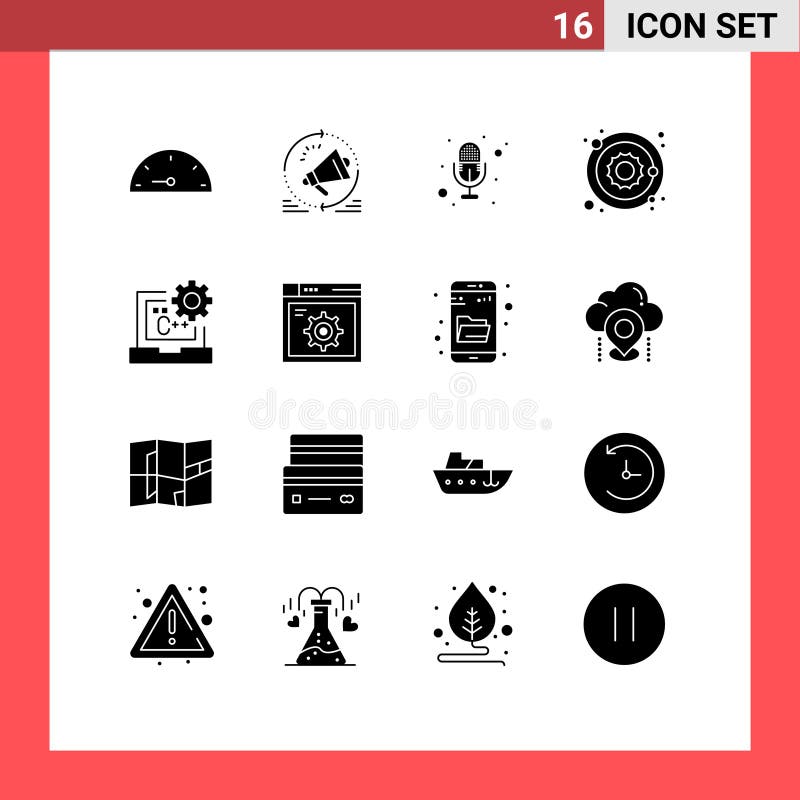 Set of 16 Modern UI Icons Symbols Signs for Coding, C, Mic, Sun, Planet ...