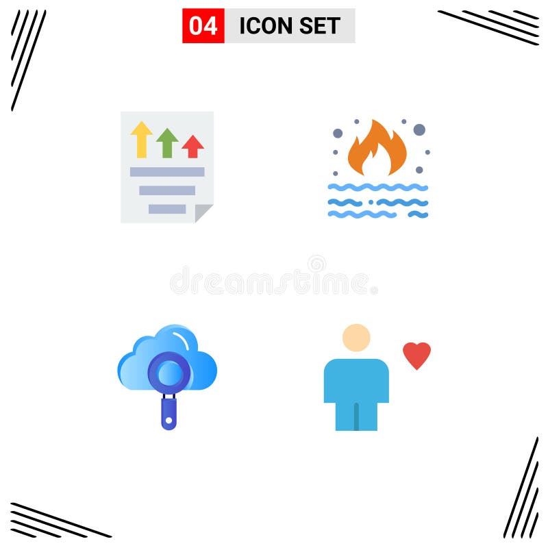 Set of 4 Modern UI Icons Symbols Signs for Data, Smoke, Paper, Fire ...