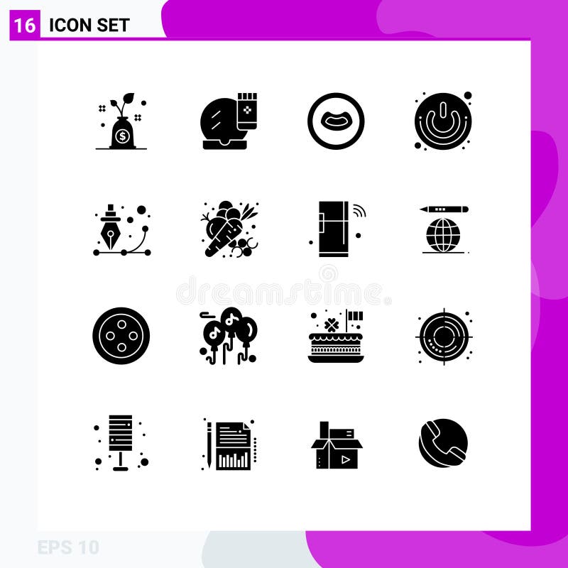 Modern Set of 16 Solid Glyphs and Symbols Such As Design, Switch ...