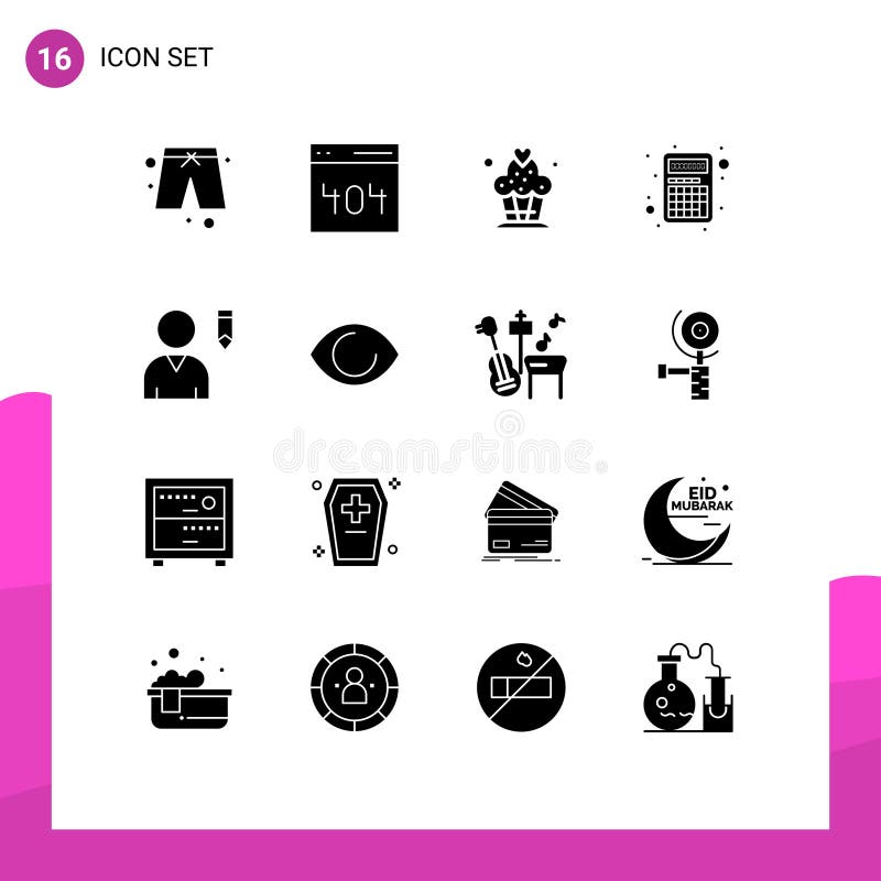 Group of 16 Solid Glyphs Signs and Symbols for Eye, Profile, Cupcake ...