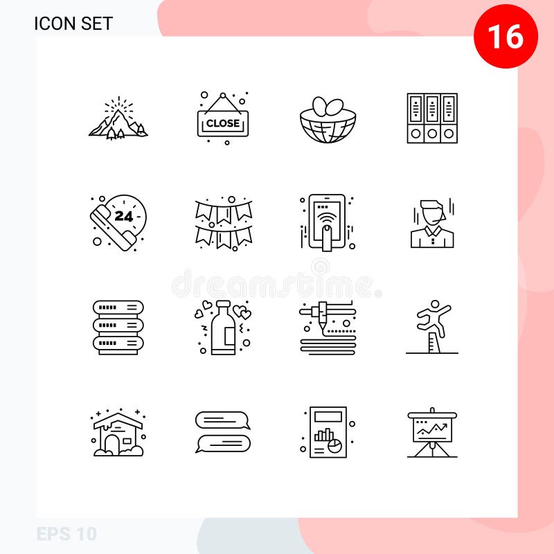 Set of 16 Modern UI Icons Symbols Signs for Folders, Database, Eggs ...