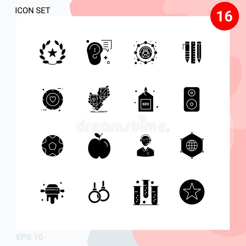 Set of 16 Modern UI Icons Symbols Signs for Pen, Stationary, Message ...