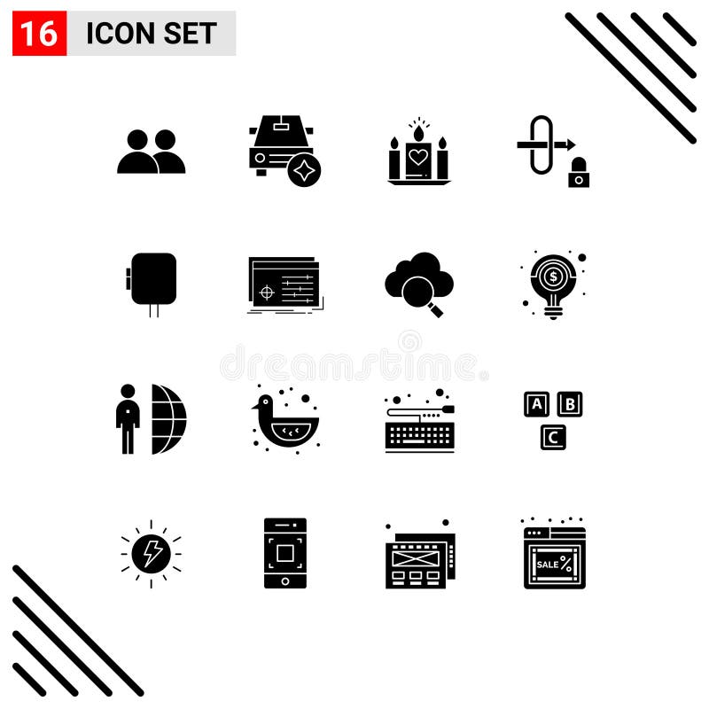 Set of 16 Modern UI Icons Symbols Signs for Power, Voltage, Candle ...