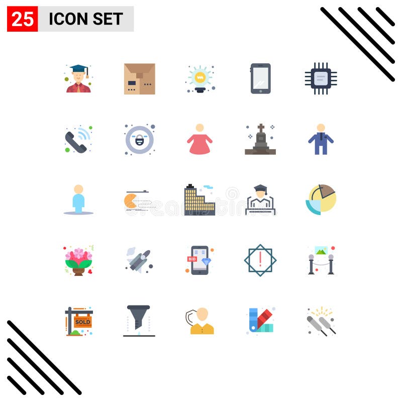 Set of 25 Modern UI Icons Symbols Signs for Processor, Cpu, Bulb, Chip ...