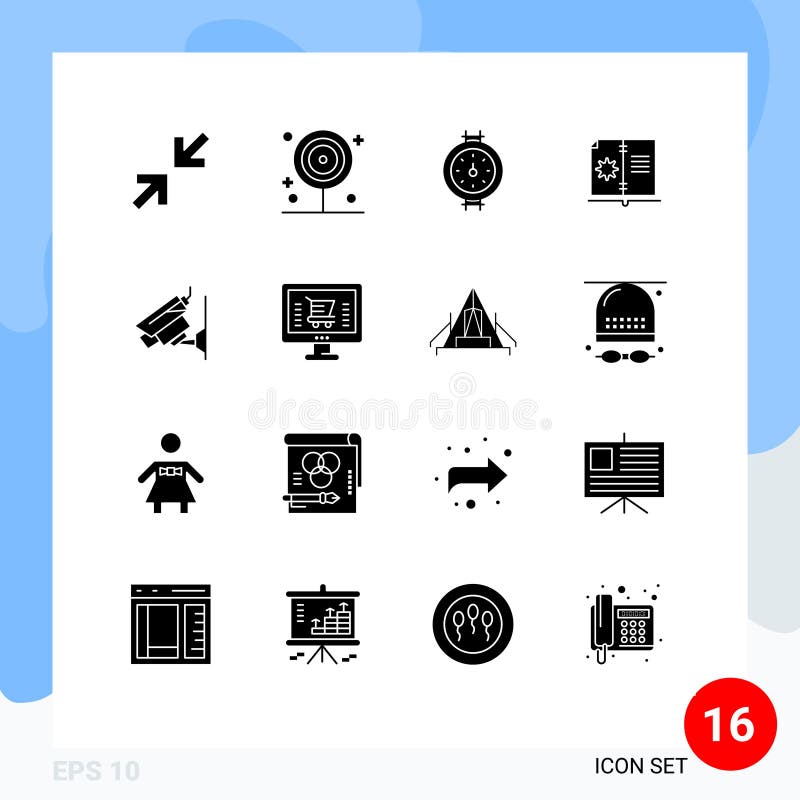 Set of 16 Modern UI Icons Symbols Signs for Surveillance, Cctv, Meter ...