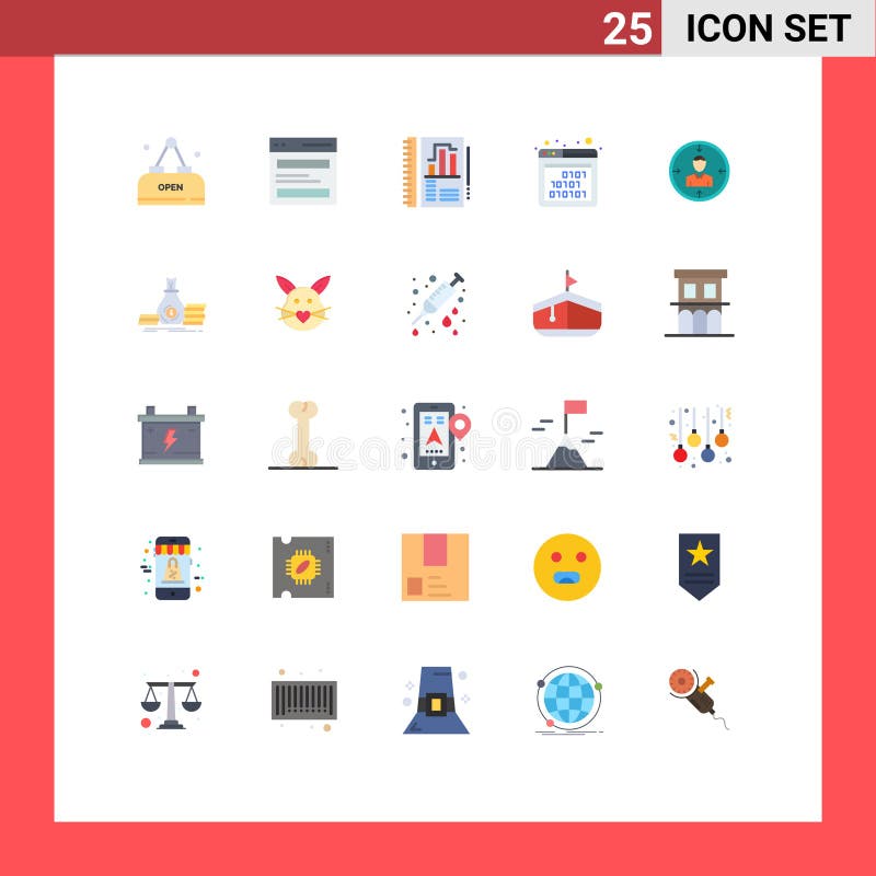 Pictogram Set of 25 Simple Flat Colors of Target, Interface, User, Code ...
