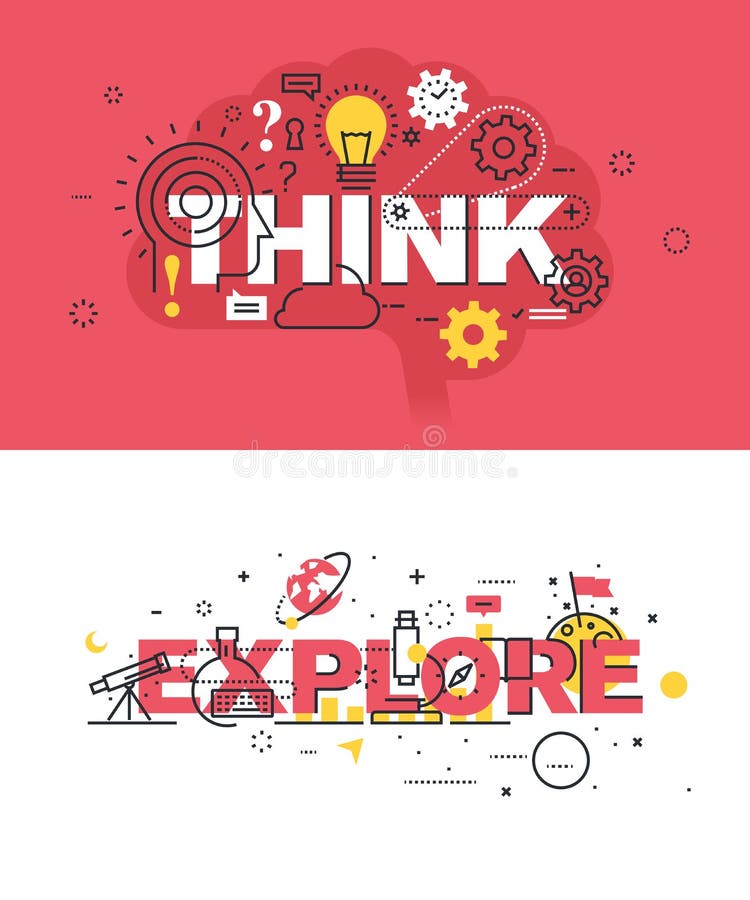 Set of Modern Vector Illustration Concepts of Words Think and Explore ...