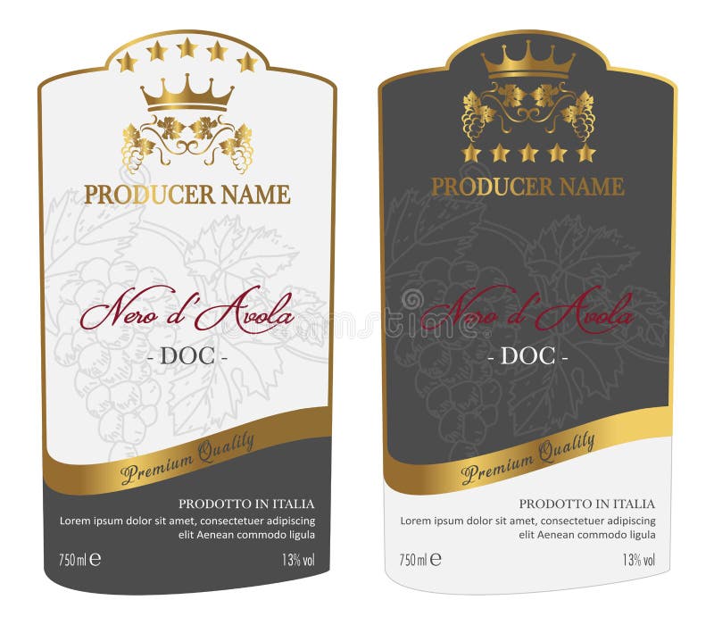 Set of Vector Wine Label, Front and Back Stock Vector - Illustration of ...