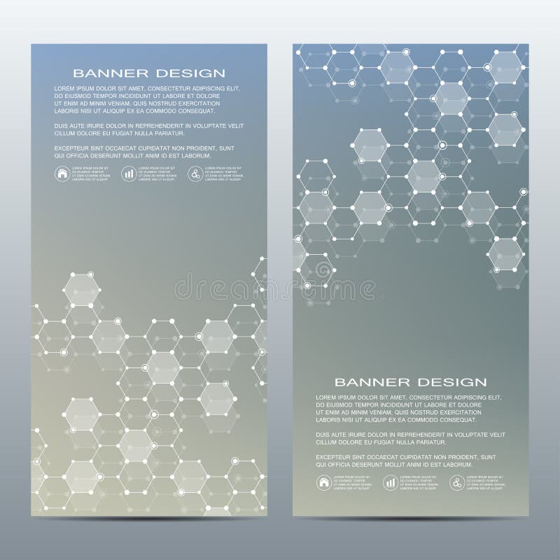 Set of Modern Vertical Scientific Banners. Molecule Structure of DNA ...