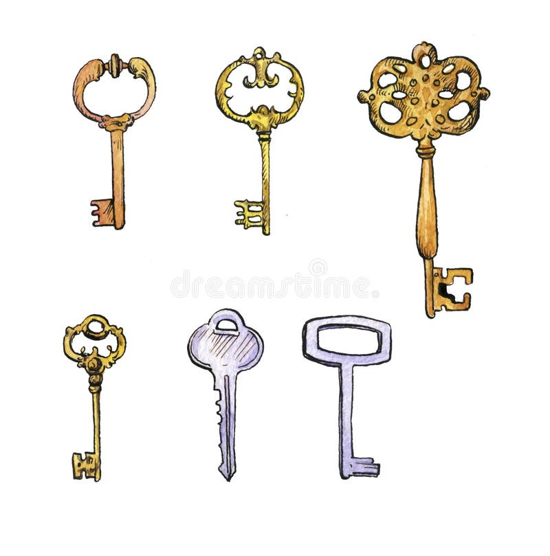 Set of watercolor keys stock illustration. Illustration of house - 99868196