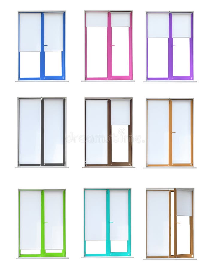 Set of Modern Windows in Different Colors on White Background Stock ...
