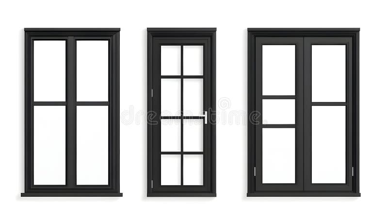 Set of Modern Windows on White Background Stock Image - Image of window ...