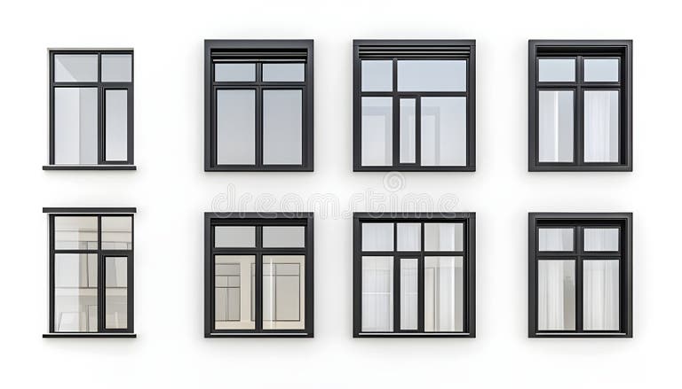 Set of Modern Windows on White Background Stock Image - Image of ...