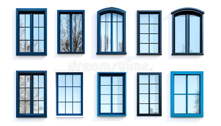 Set of Modern Windows on White Background Stock Photo - Image of clean ...