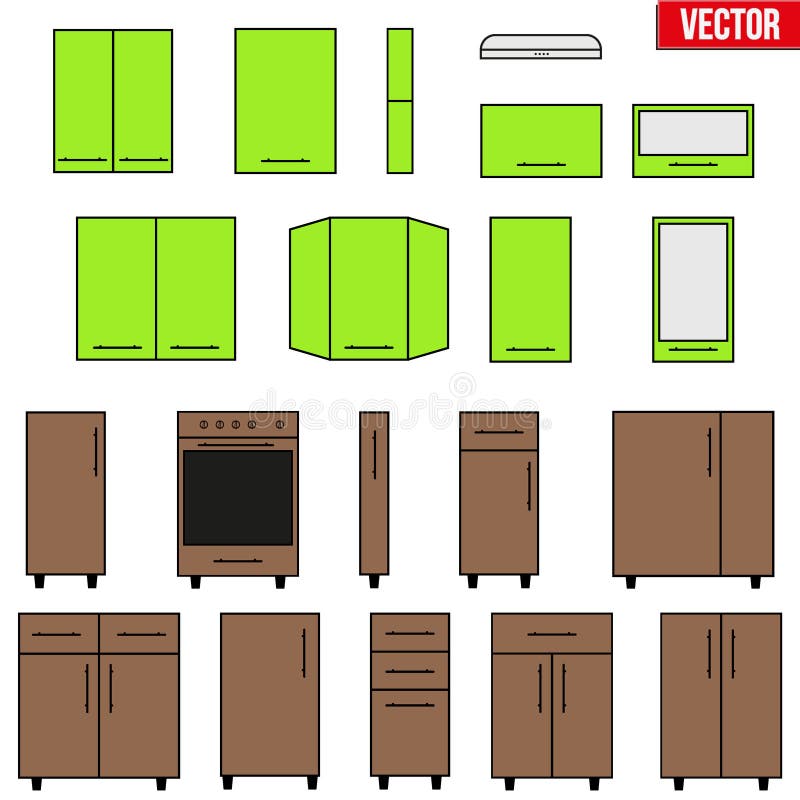 Set of Modular Kitchen Objects. Stock Vector - Illustration of ...