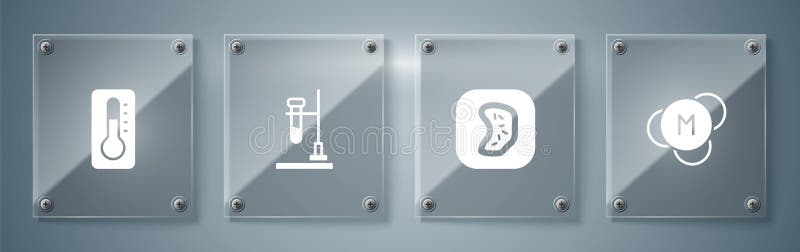 Set Molecule, Bacteria, Test Tube Flask on Fire and Medical Thermometer ...