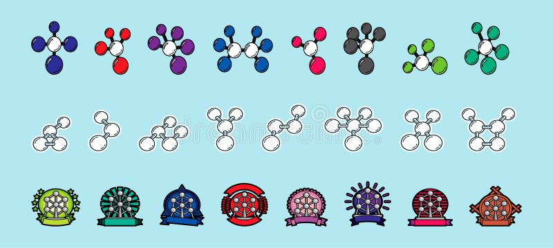 Set of Molecule Cartoon Icon Design Template with Various Models ...