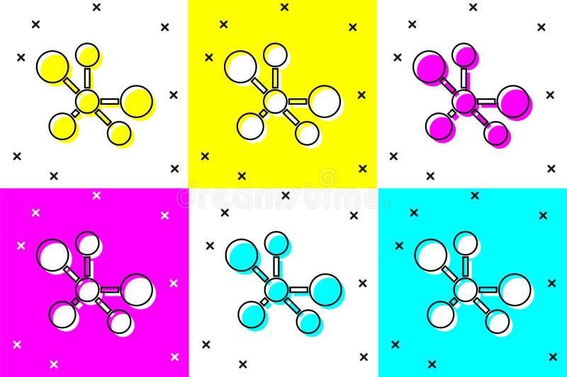 Set Molecule Icon Isolated on Color Background. Structure of Molecules ...