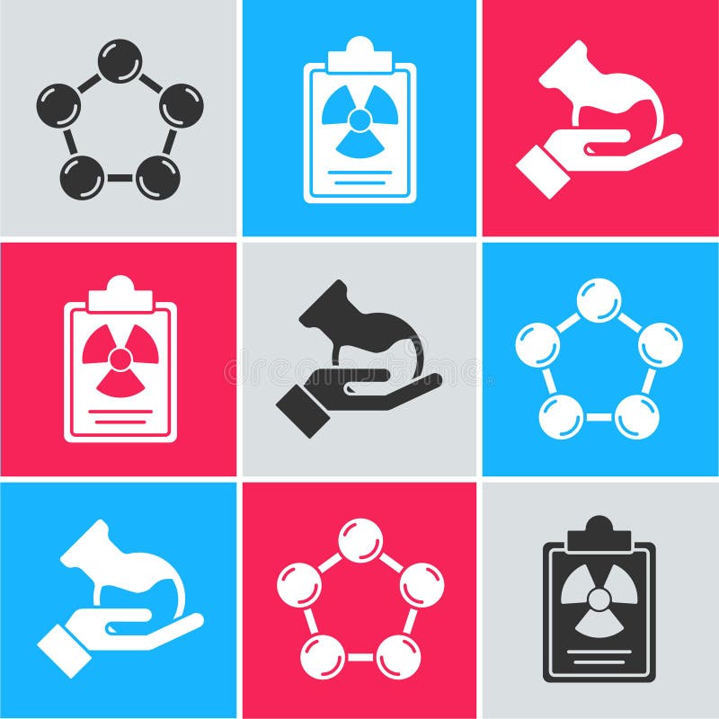 Set Molecule, Radiation Warning Document and Test Tube and Flask Icon ...