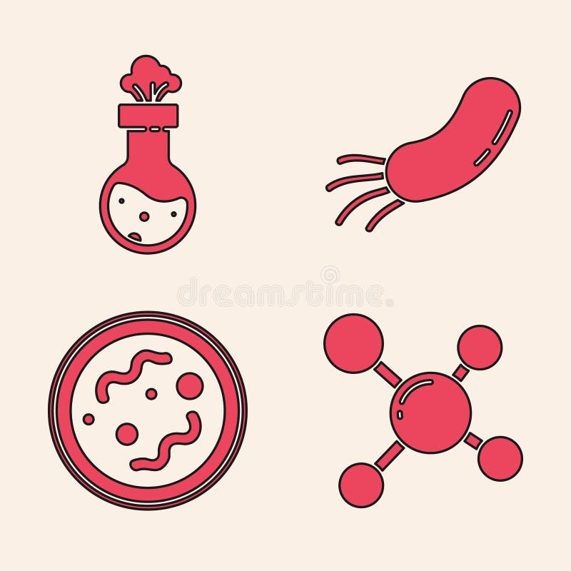 Set Molecule, Test Tube and Flask Chemical, Bacteria and Bacteria Icon ...