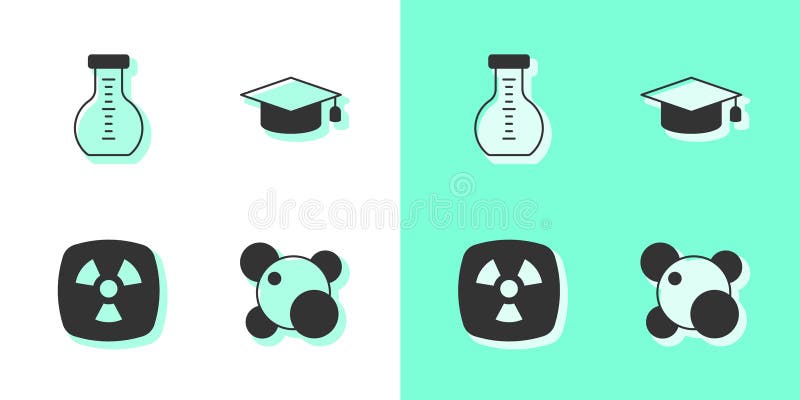 Set Molecule, Test Tube, Radioactive and Graduation Cap Icon. Vector ...
