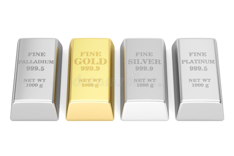 Set of Monetary Metals Ingots, 3D Rendering Stock Illustration ...