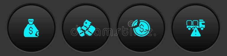 Set Money Bag, Credit Card, Dollar Rate Decrease and Stop Delivery Cargo Truck Icon. Vector ...