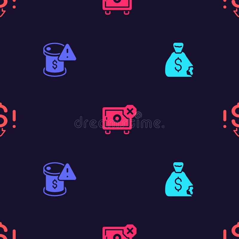 Set Money Bag, Drop in Crude Oil Price, Safe and Dollar Rate Decrease on Seamless Pattern ...
