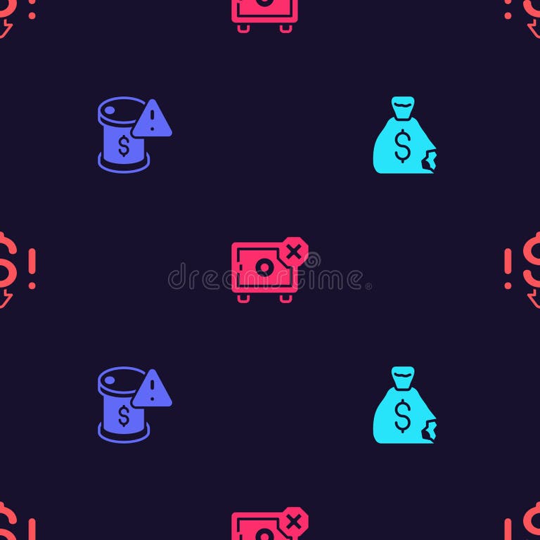 Set Money Bag, Drop in Crude Oil Price, Safe and Dollar Rate Decrease on Seamless Pattern ...