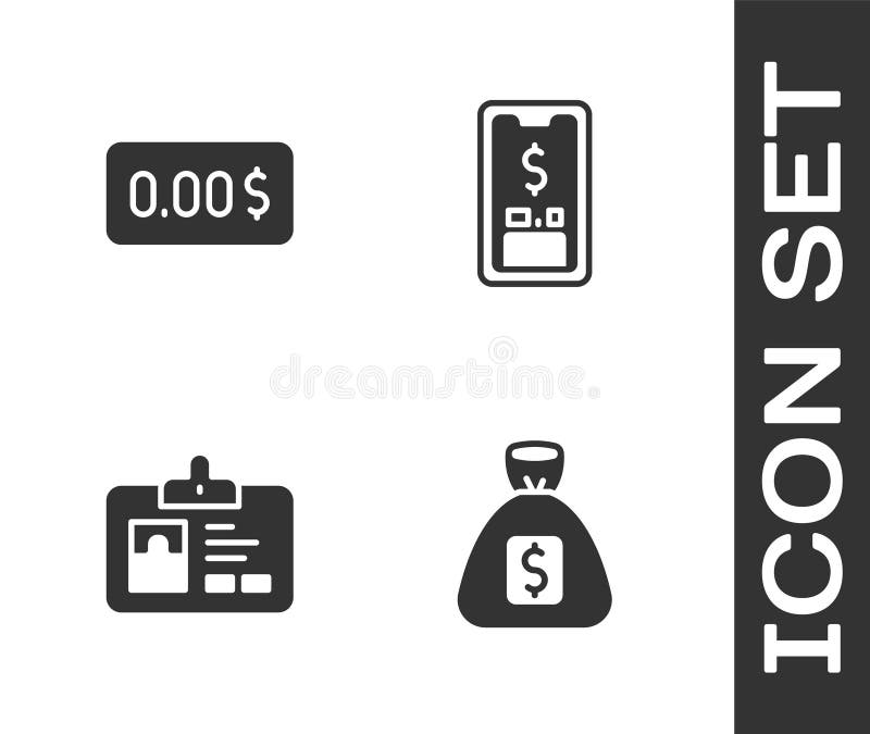 Set Money Bag, Zero Cost, Identification Badge and Mobile with Dollar ...