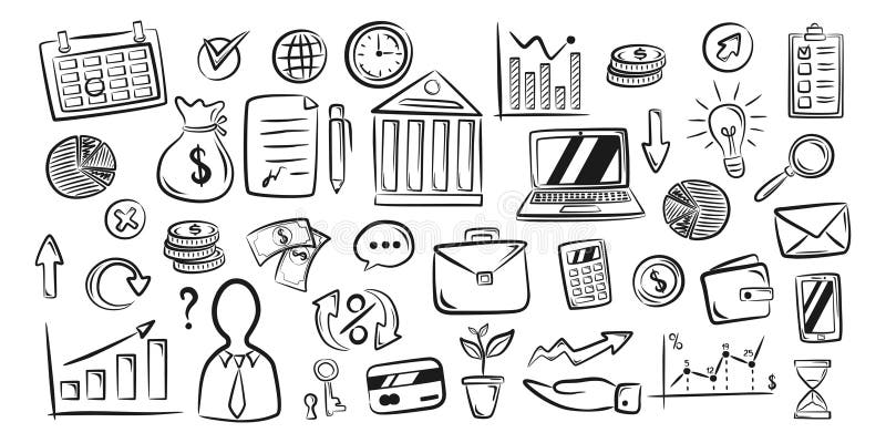 Economics Elements Icons Doodle Hand Drawn Sketch Stock Illustrations ...