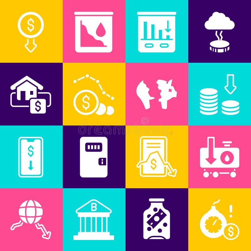 Set Money Bomb Dollar Crisis, Drop in Crude Oil Price, Dollar Rate Decrease, Pie Chart ...