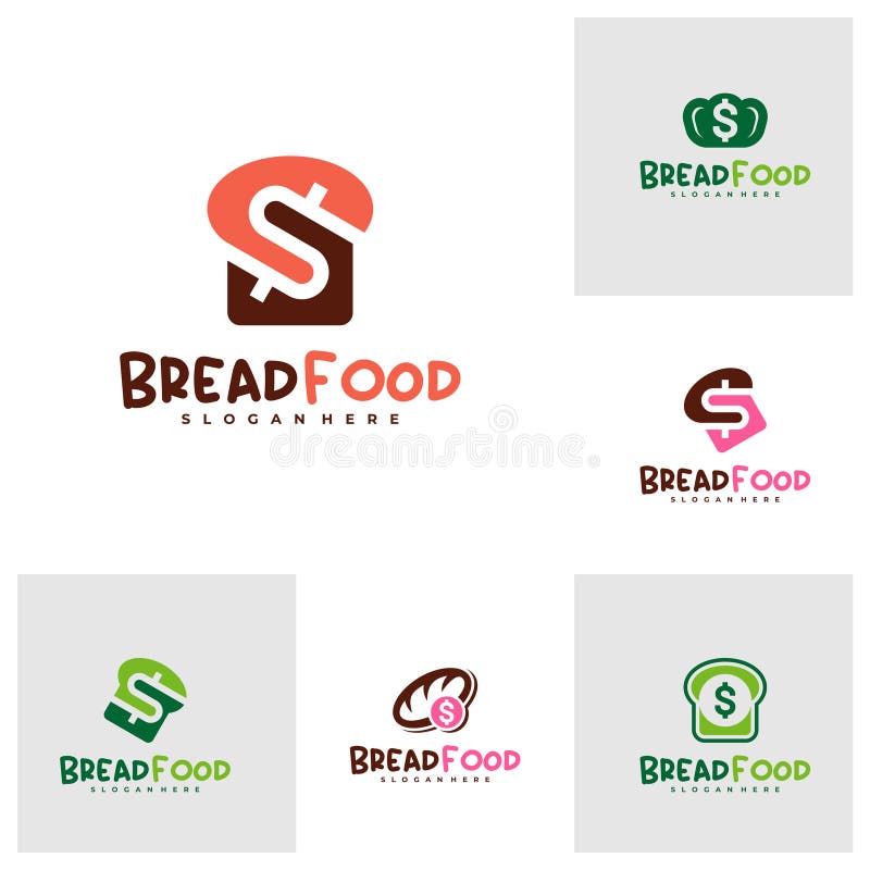 Set of Money with Bread Logo Vector Template, Creative Bread Money Logo ...