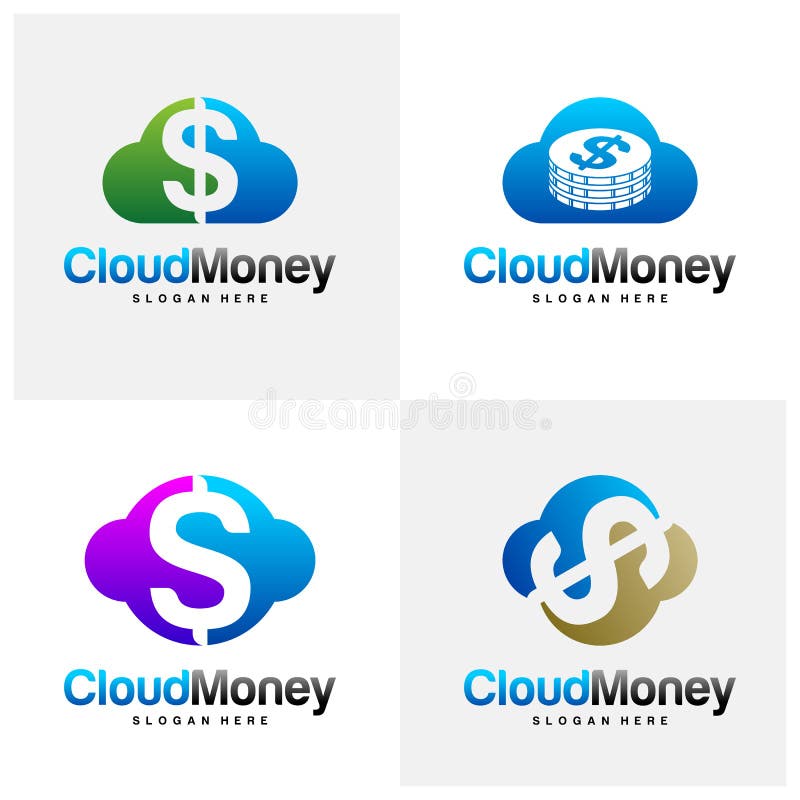 Set of Money Cloud Logo Design Vector Concept. Cloud Money Logo ...