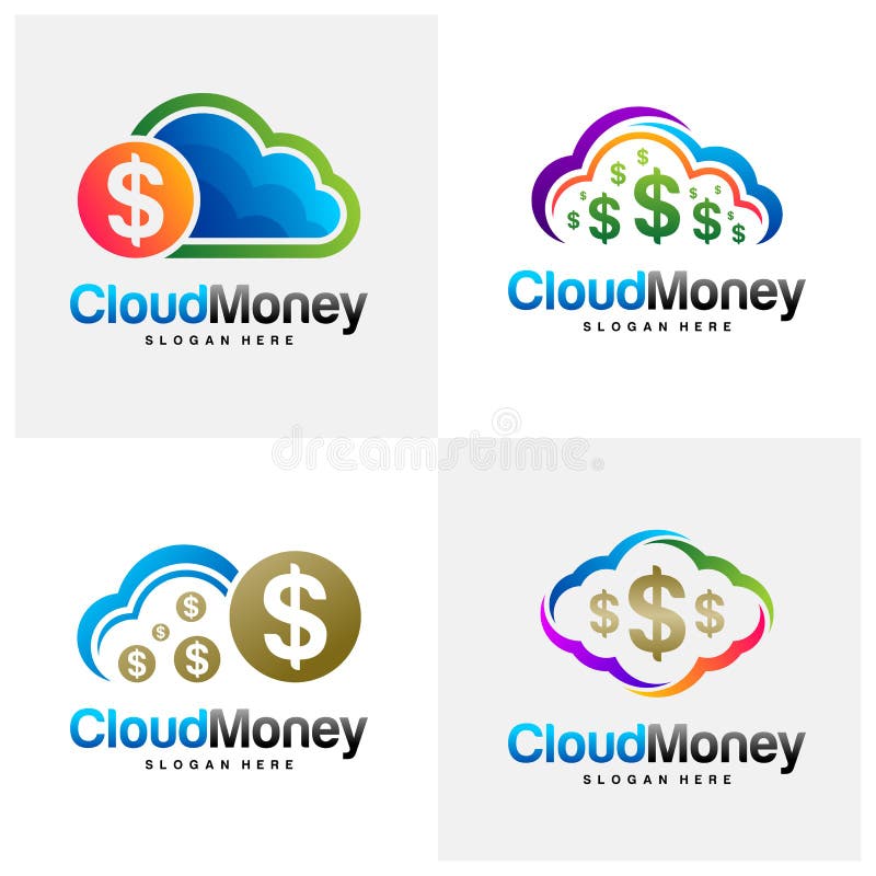 Set of Money Cloud Logo Design Vector Concept. Cloud Money Logo ...