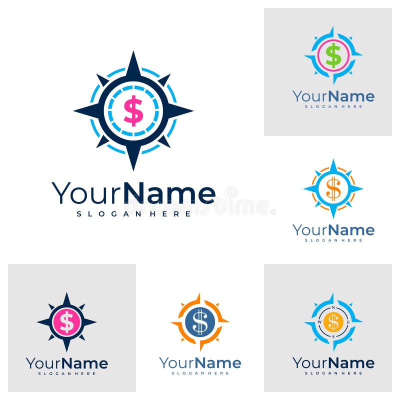 Set of Money Compass Logo Template. Creative Compass Logo Design ...