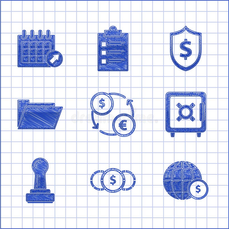 Set Money Exchange, Coin Money with Dollar Symbol, Earth Globe, Safe ...