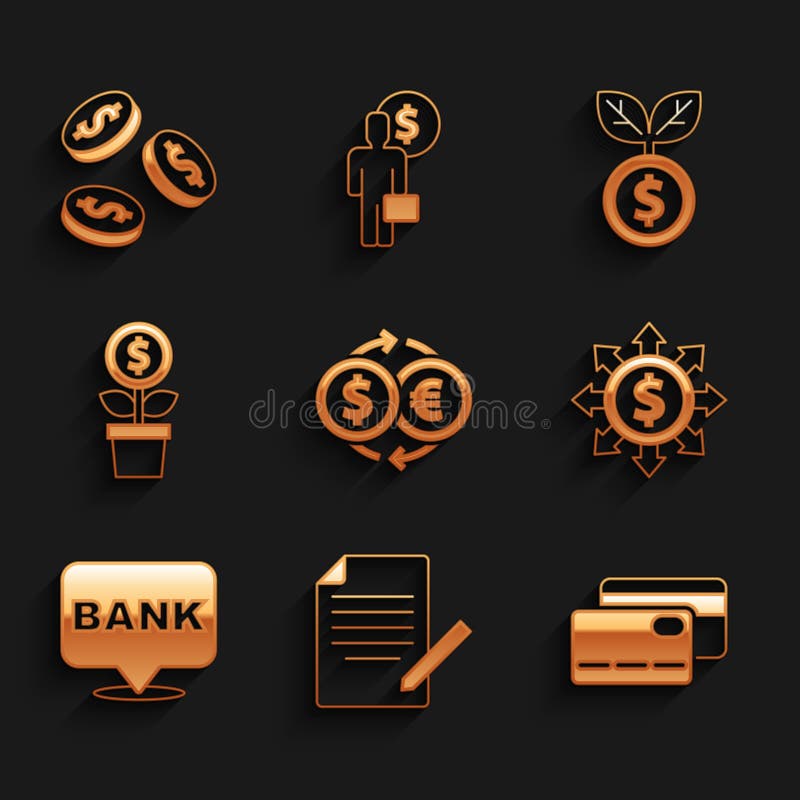 Set Money Exchange, Document and Pen, Credit Card, Dollar, Share ... Set Money Exchange, Document and Pen, Credit Card, Dollar, Share ...