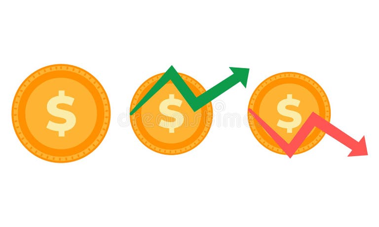 Set of Money Growth and Decrease Icons with Arrows and Coins Stock Vector - Illustration of ...