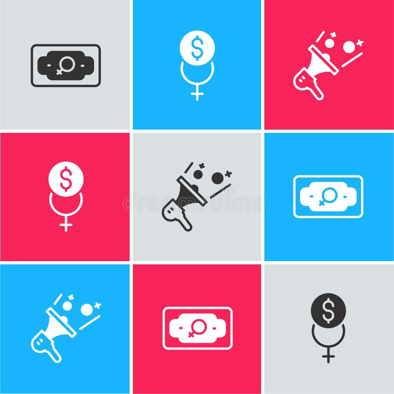 Set Money Growth Woman Feminism Finance And Feminist Activist Icon