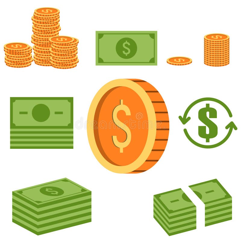 Set of the Money Icons. Coins and Paper Money Stock Vector ...