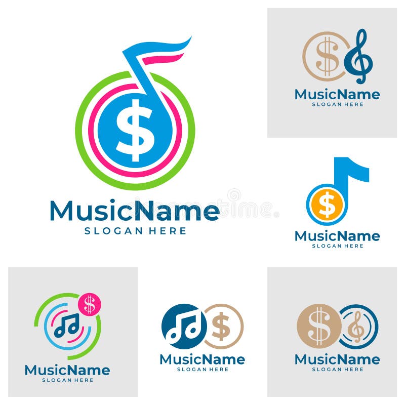 Set of Money Music Logo Vector. Music Money Logo Design Template Stock ...