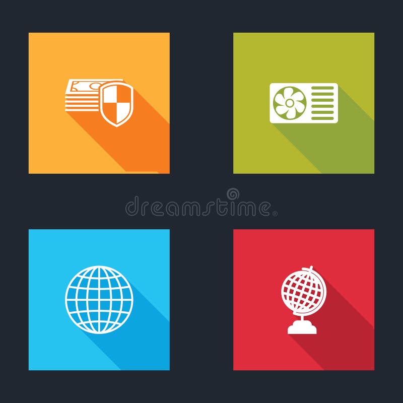 Set Money Protection, Air Conditioner, Earth Globe and Icon. Vector ...
