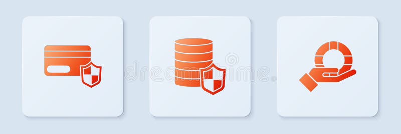 Set Money with Shield, Credit Card and Lifebuoy in Hand. White Square ...