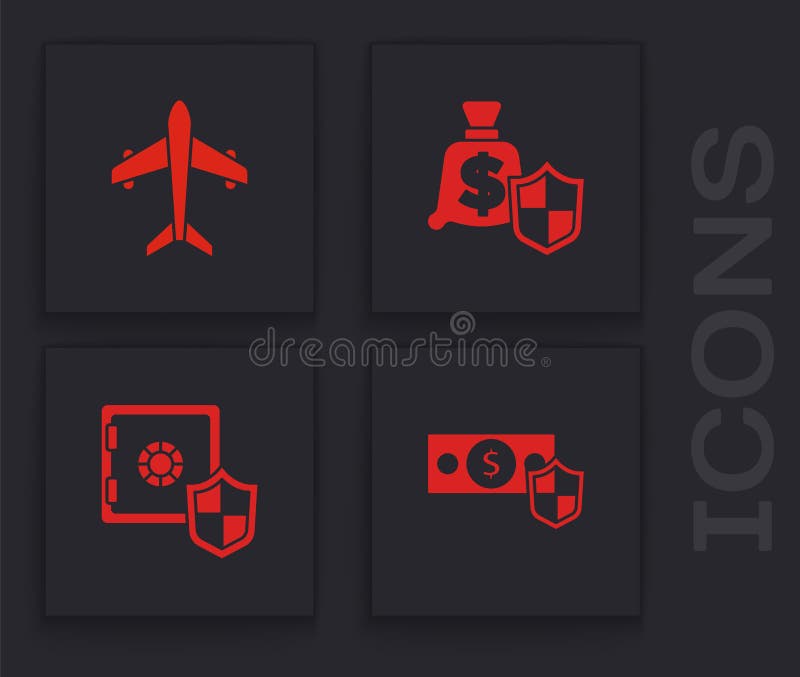 Set Money with Shield, Plane, and Safe Icon. Vector Stock Vector ...