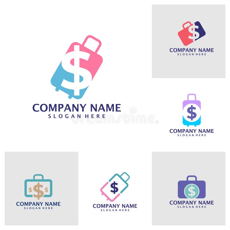 Set of Money Suitcase Logo Design Vector. Suitcase Logo Design Template ...